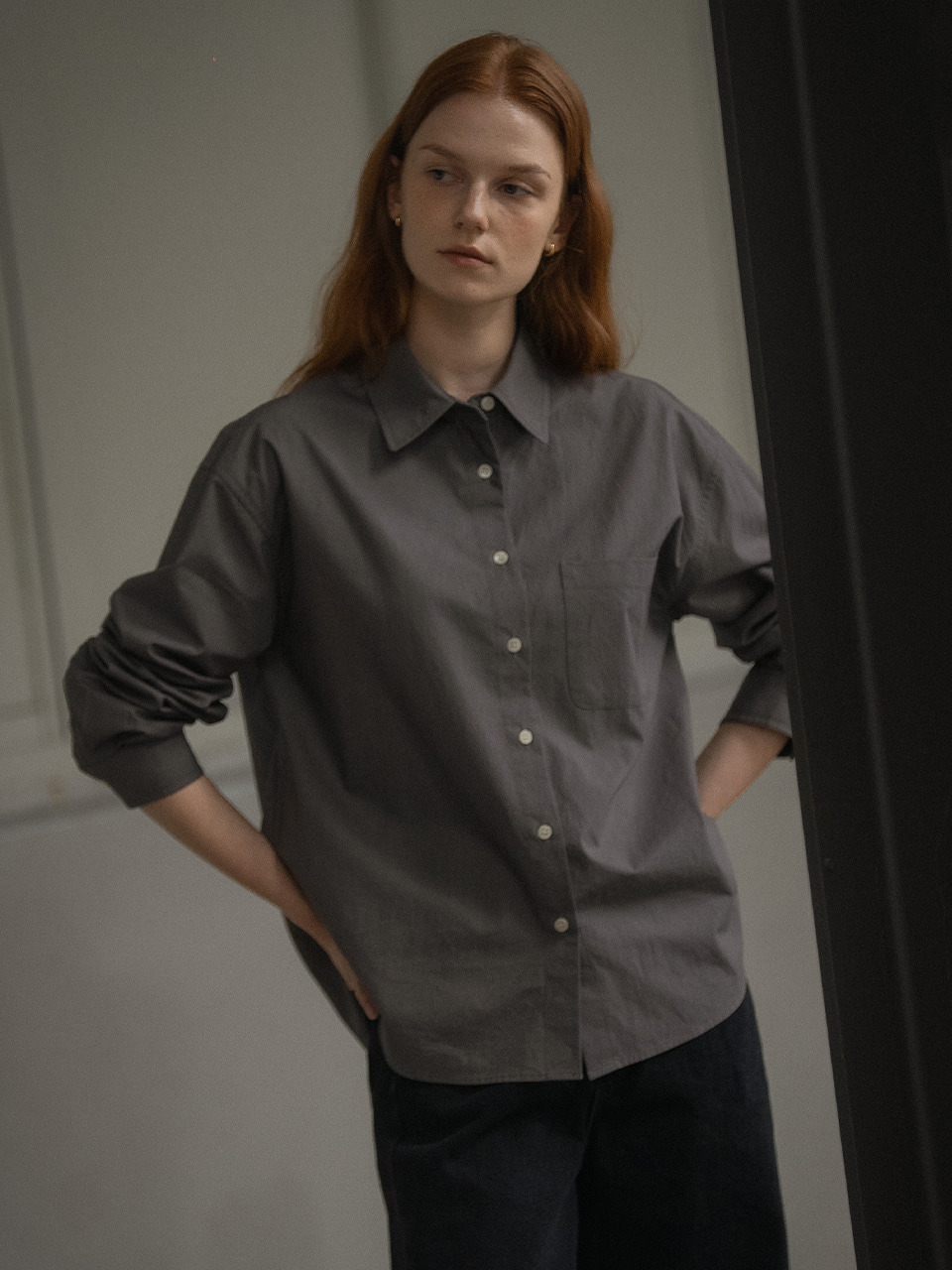 Button point rustle shirt [KNFW03SH02]_Gray - HAGO(하고)