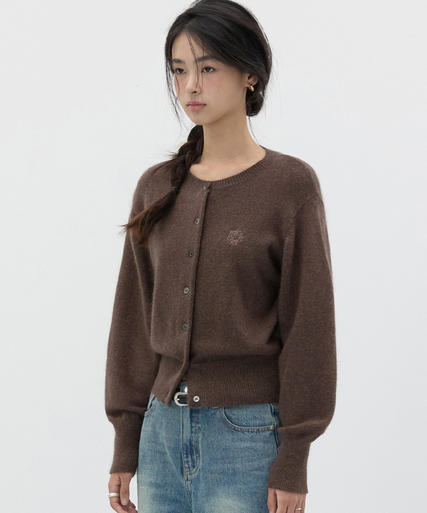 PUFF SLEEVE ANGORA WOOL CARDIGAN MOCHA BROWN - HAGO(하고)