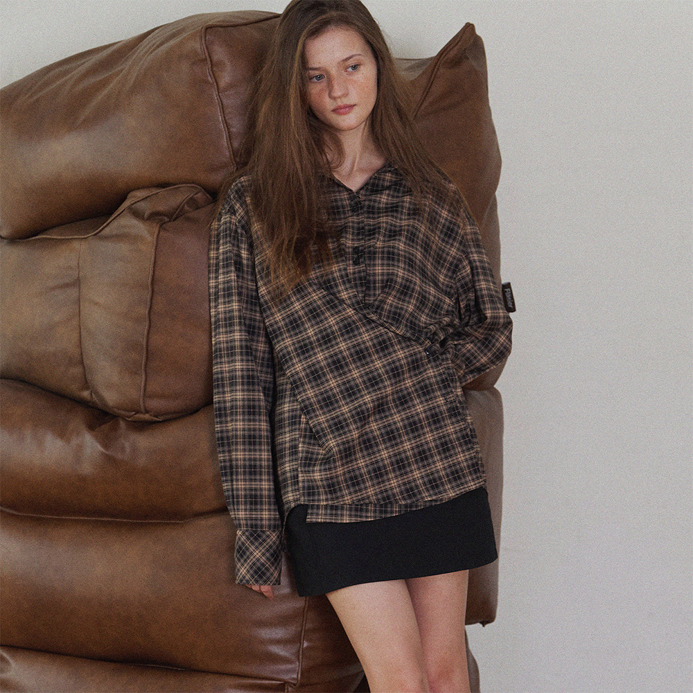 [9/30예약배송]Plaid Check Cross Button Shirt_PinkBlack - HAGO(하고)