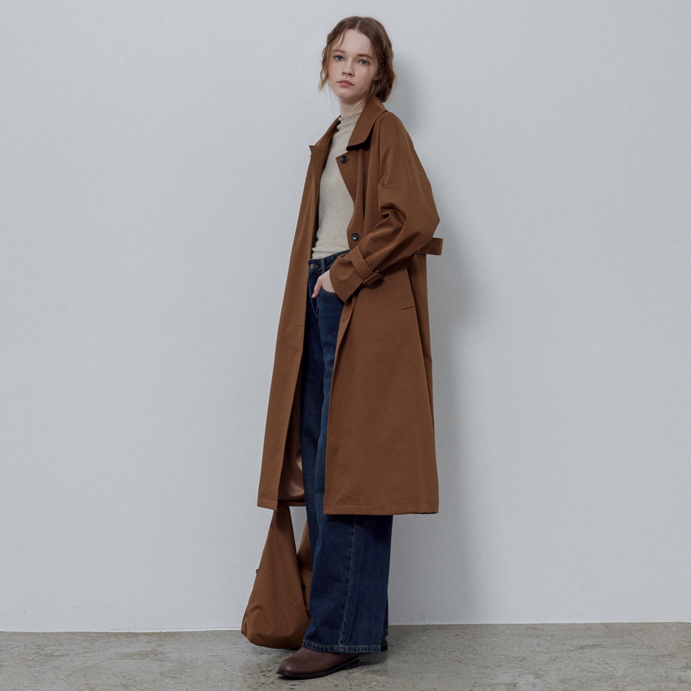 MODERN FLAT COLLAR SINGLE TRENCH COAT_BROWN - HAGO(하고)