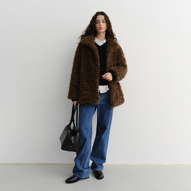 CURLY FUR HALF JACKET BROWN_UDJU5D222W2 - HAGO(하고)