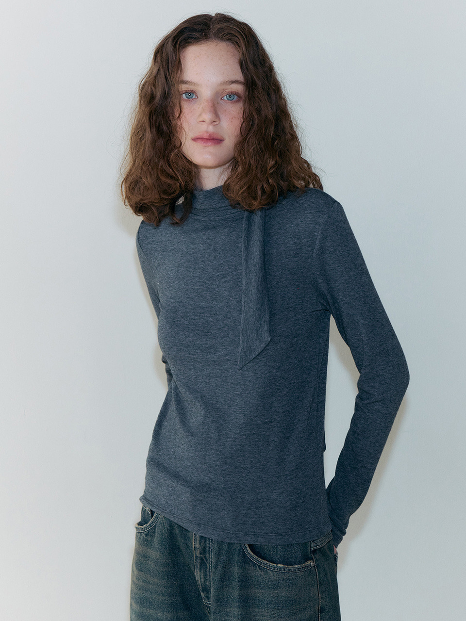 2-Way Tie T-Shirt, Charcoal - HAGO(하고)
