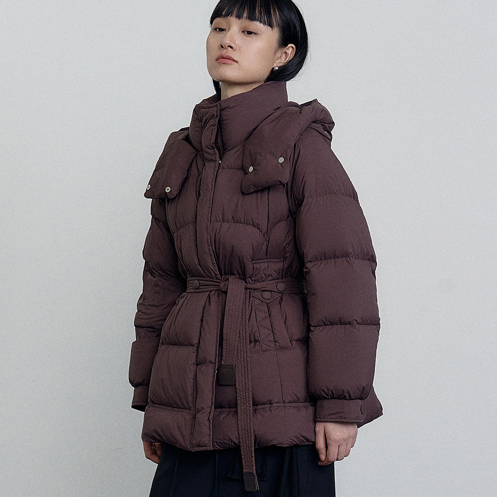TWO-WAY BELTED DUCK DOWN PADDING BROWN MBEFPD002BR - HAGO(하고)