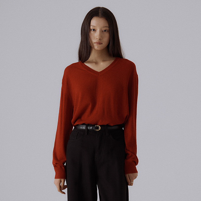 Soma v-neck pullover knit (RED) - HAGO(하고)