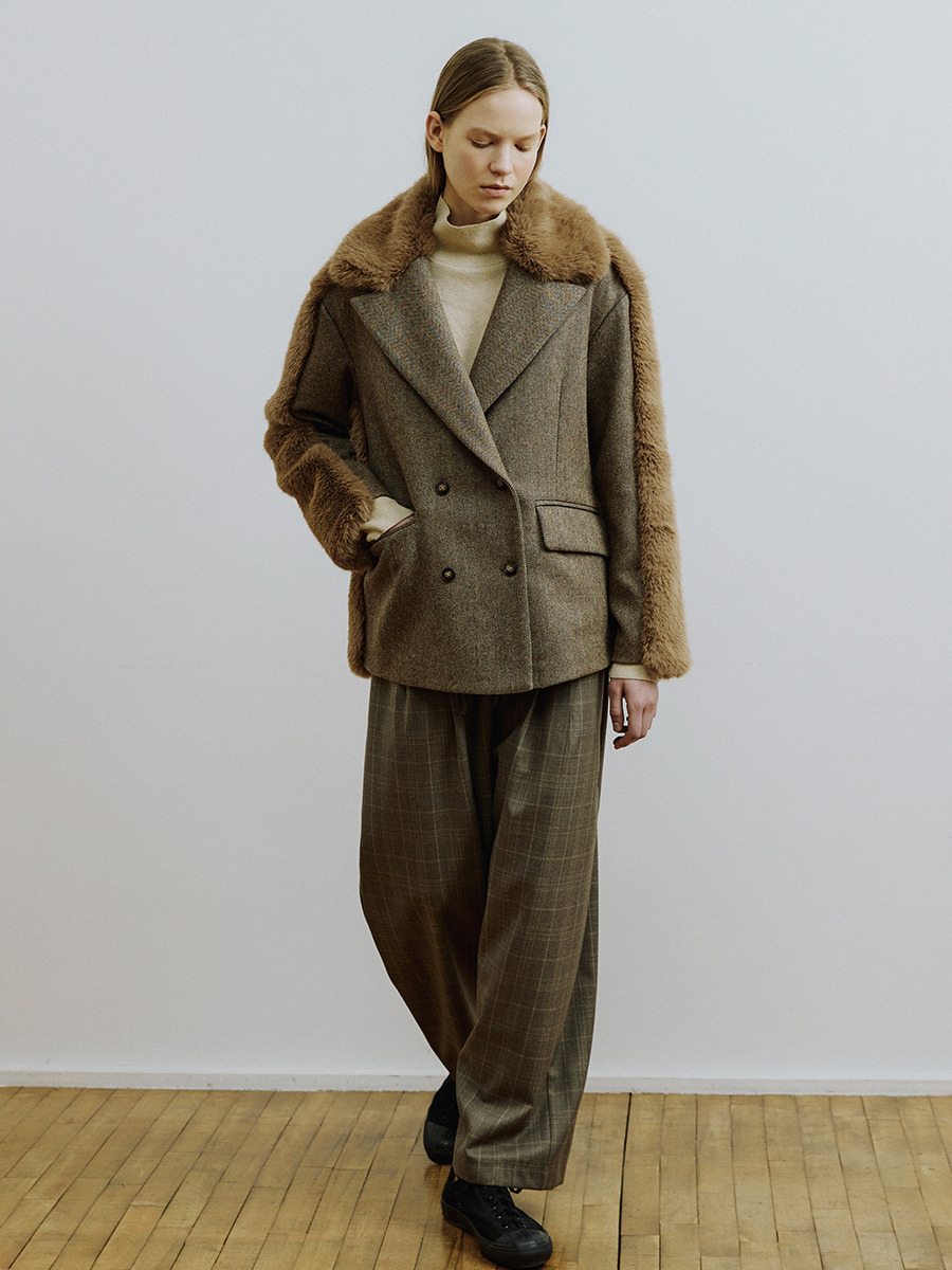 CHAD Woven Mix Faux Fur Blazer [Tobacco Brown] - HAGO(하고)