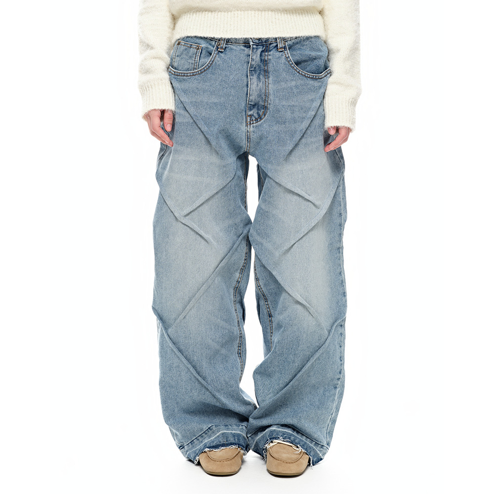 [upcycle] Nip ripple denim jeans_mid wash - HAGO(하고)