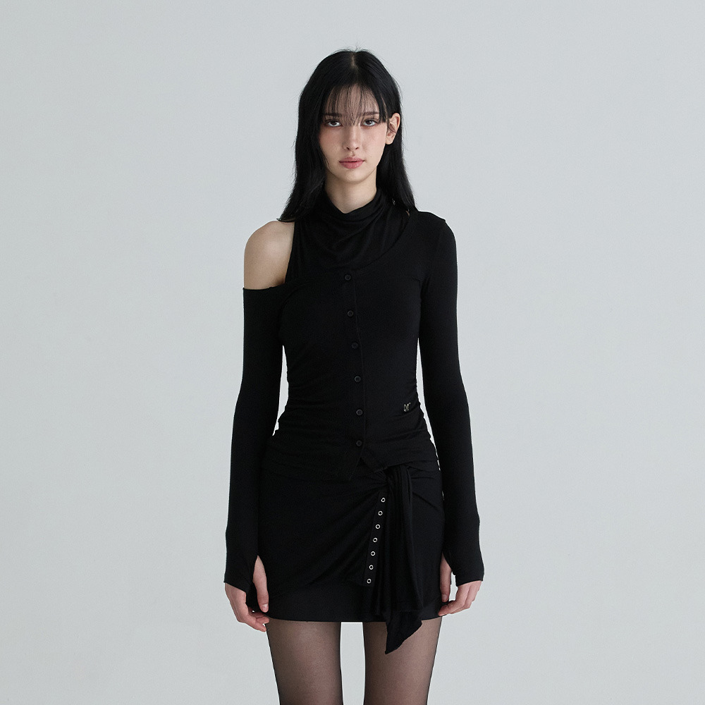Cowl neck cardigan set (Black) - HAGO(하고)