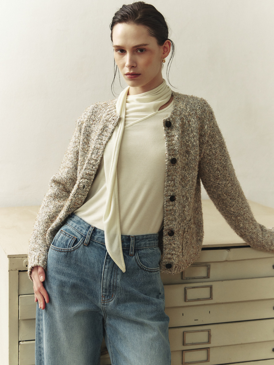 Faye Fancy Yarn Cardigan (Silver Gray) - HAGO(하고)