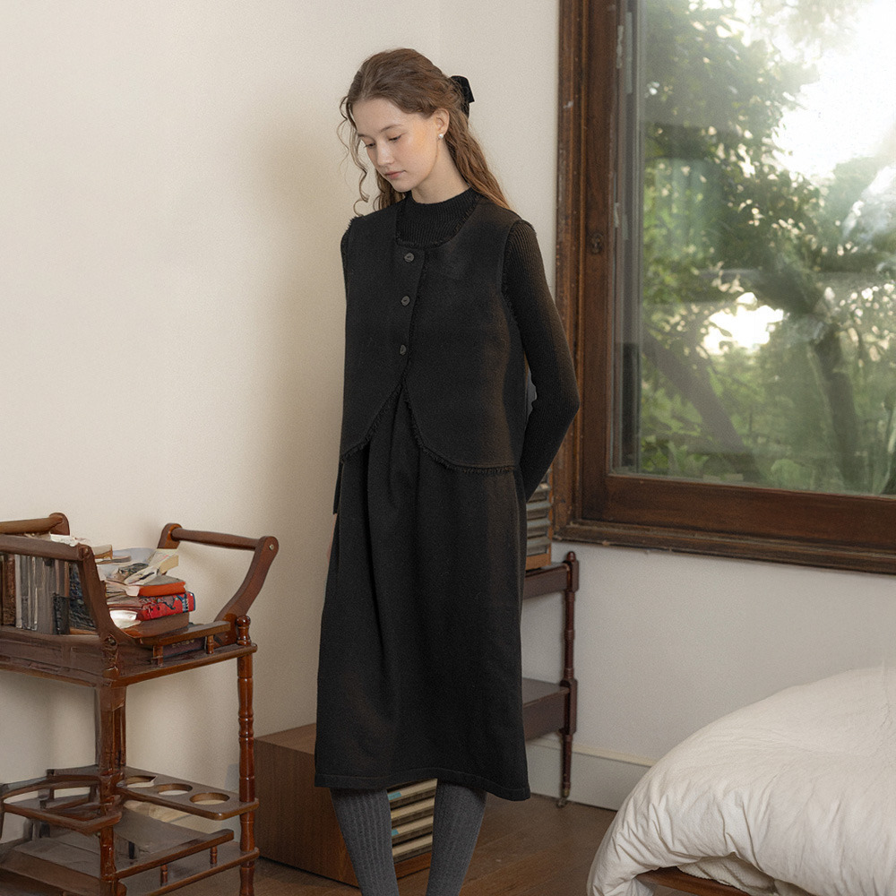 PM_Crew neck knit vest and skirt set_2color - HAGO(하고)