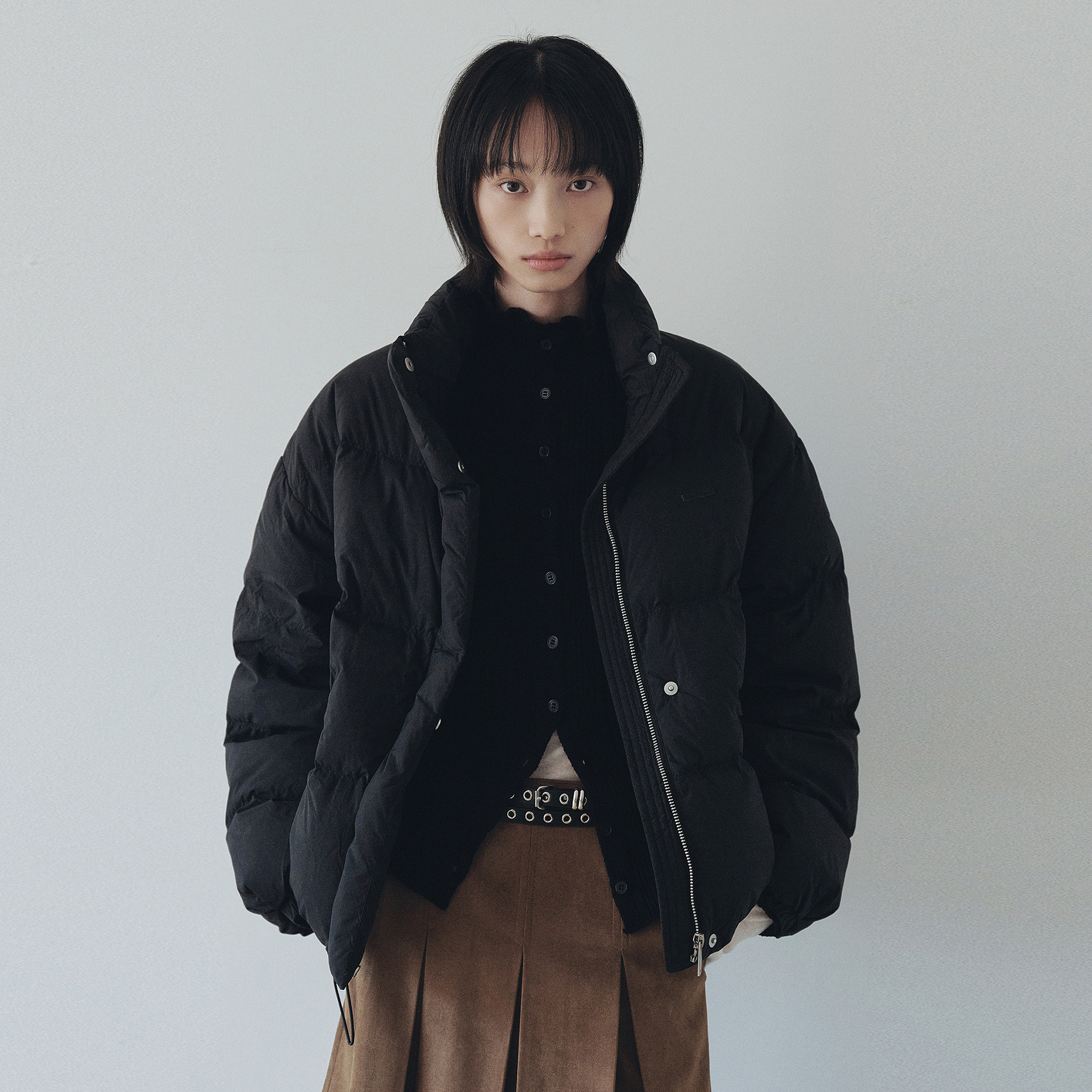Snap Puffer Short Padding Jumper (Black) - HAGO(하고)