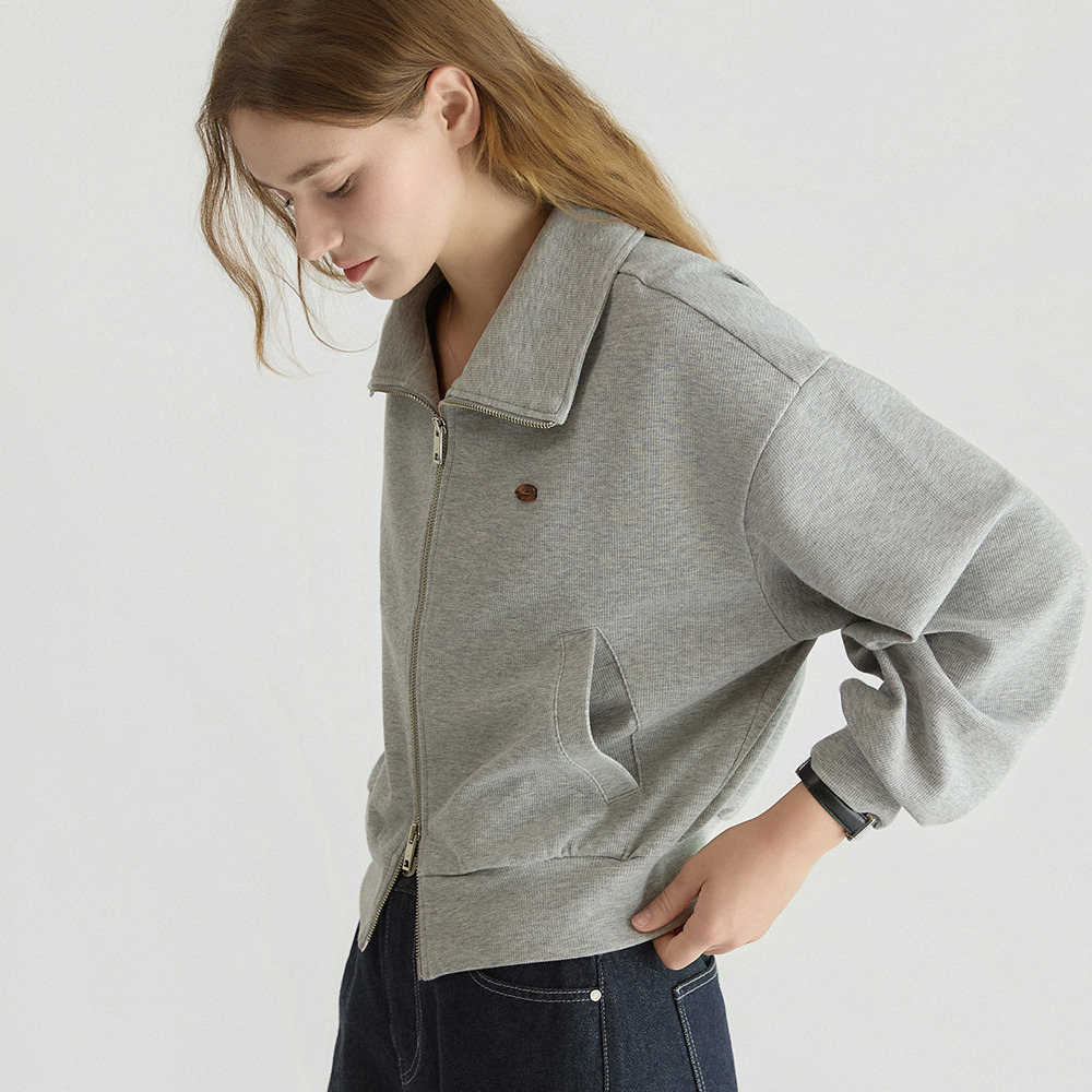 Ribbed High Neck Zip-Up Jumper Grey AT5TSF075GE - HAGO(하고)