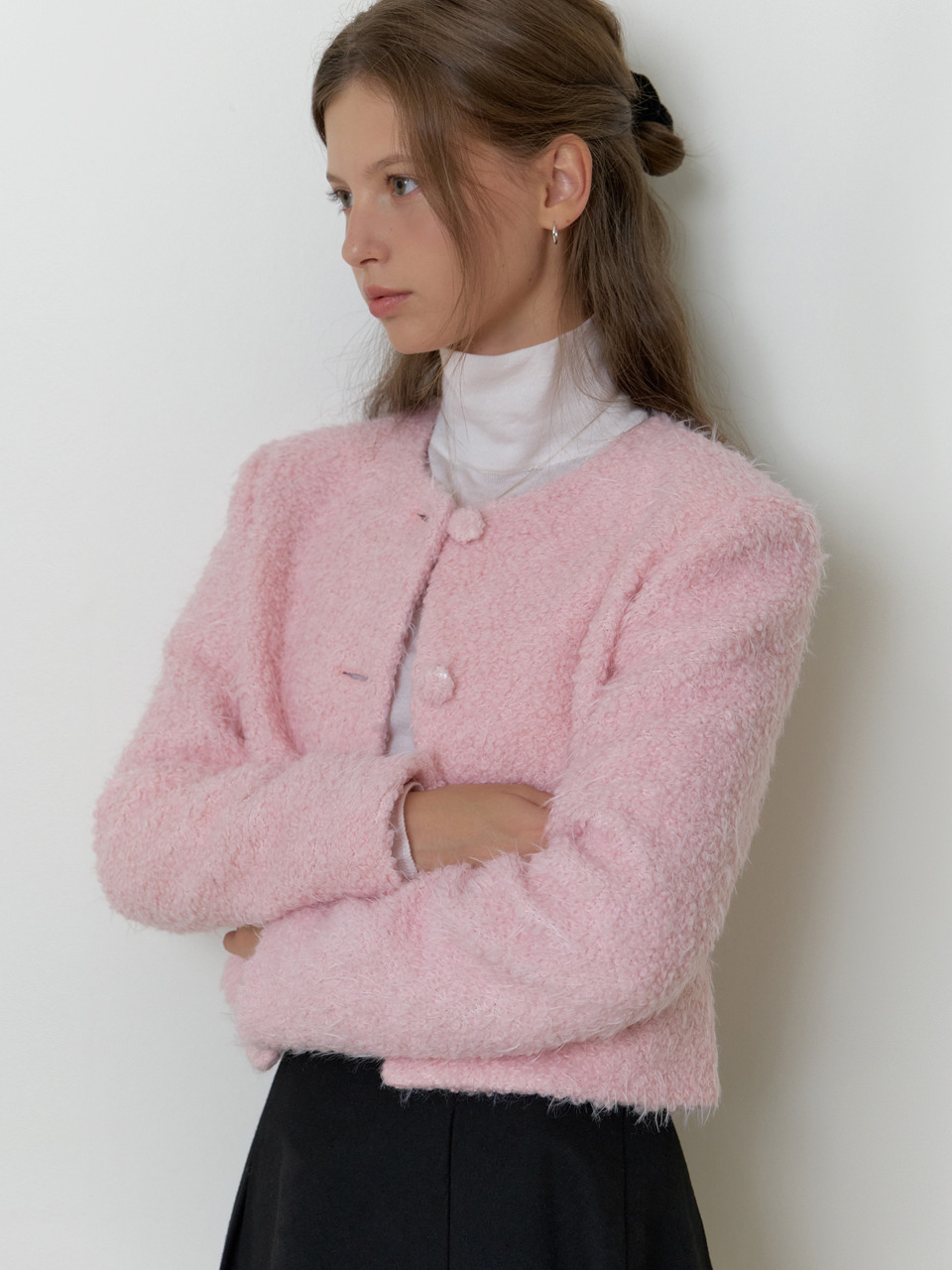 Ronda tweed wool jacket (pink) - HAGO(하고)