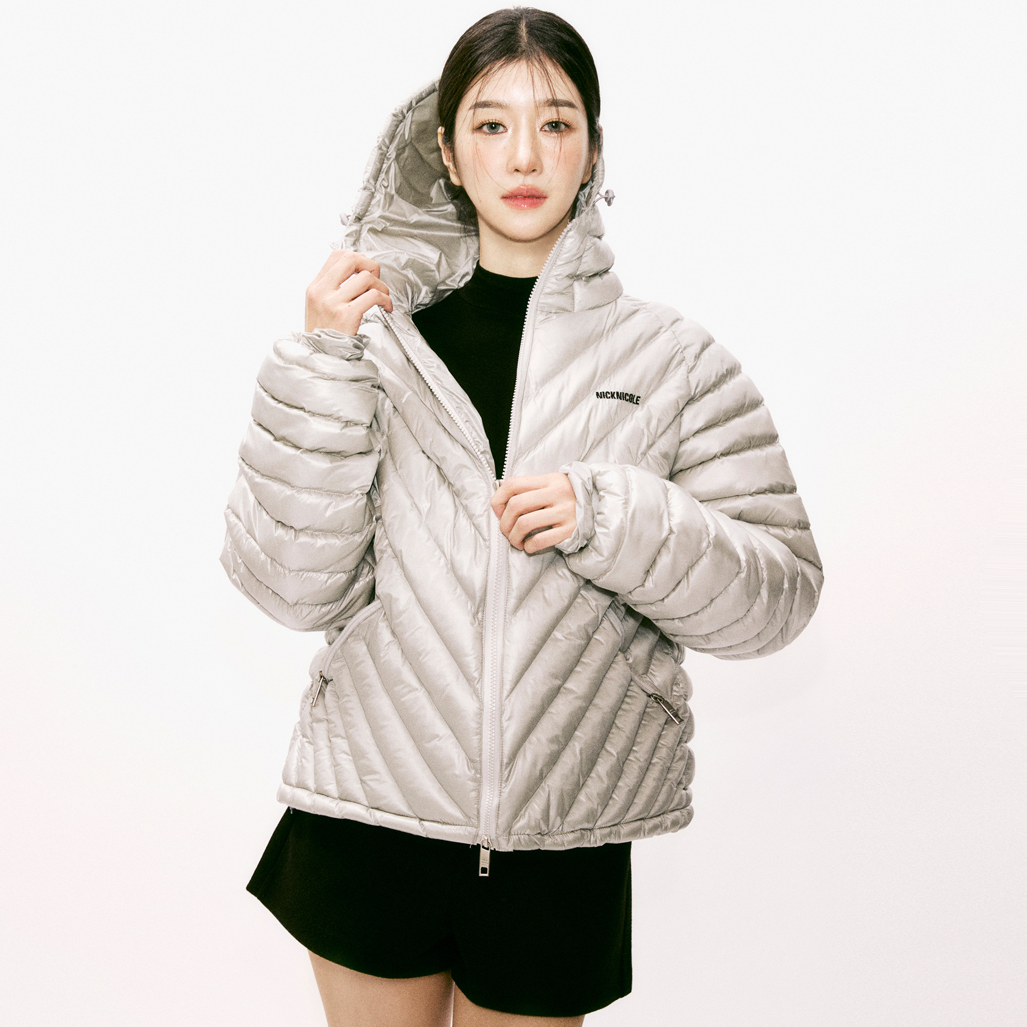NICOLE LIGHT WEIGHT HOODY PADDING_LIGHT GRAY - HAGO(하고)